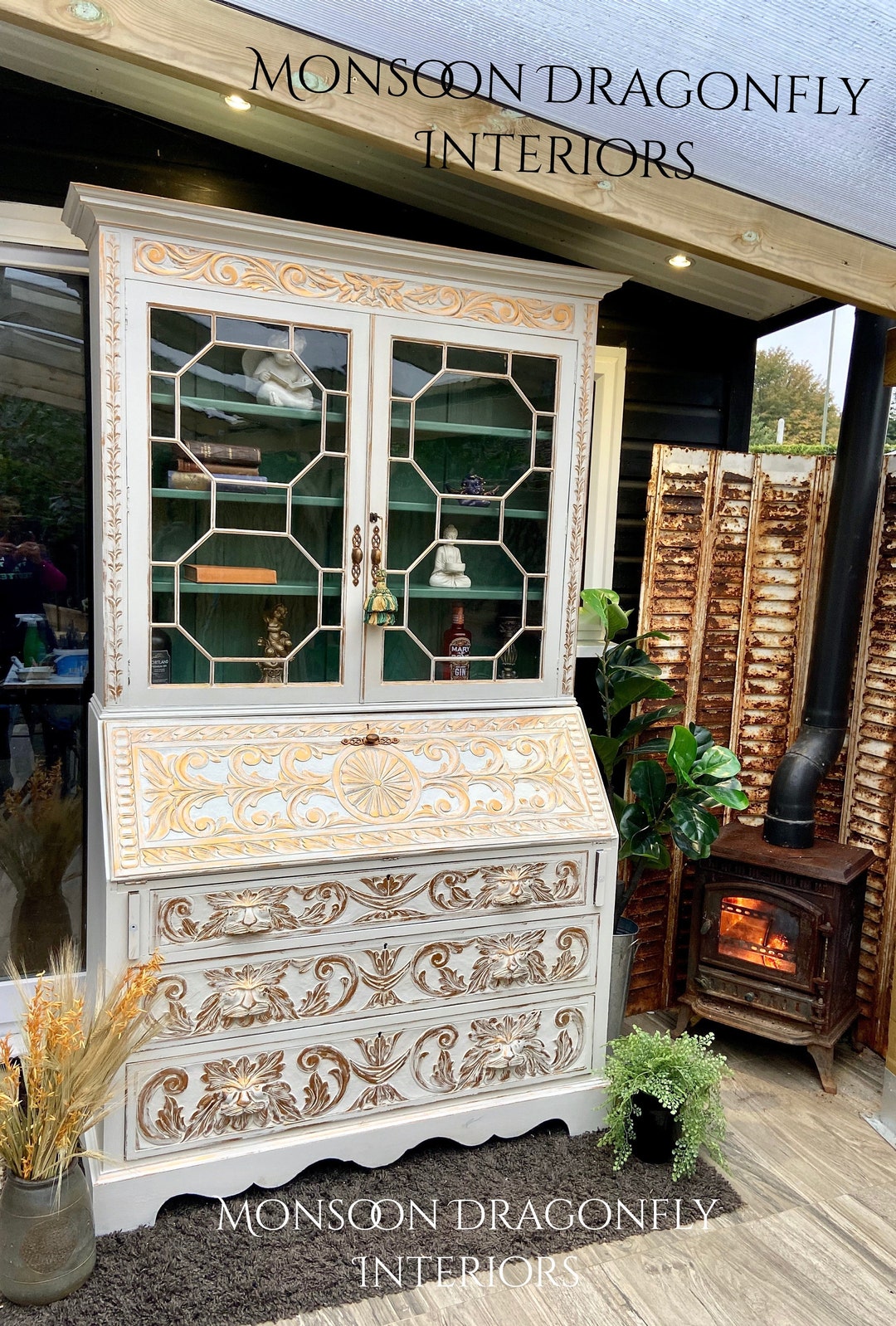 Carved Vintage Green Man Bookcase Display Cabinet in Fusion - Etsy
