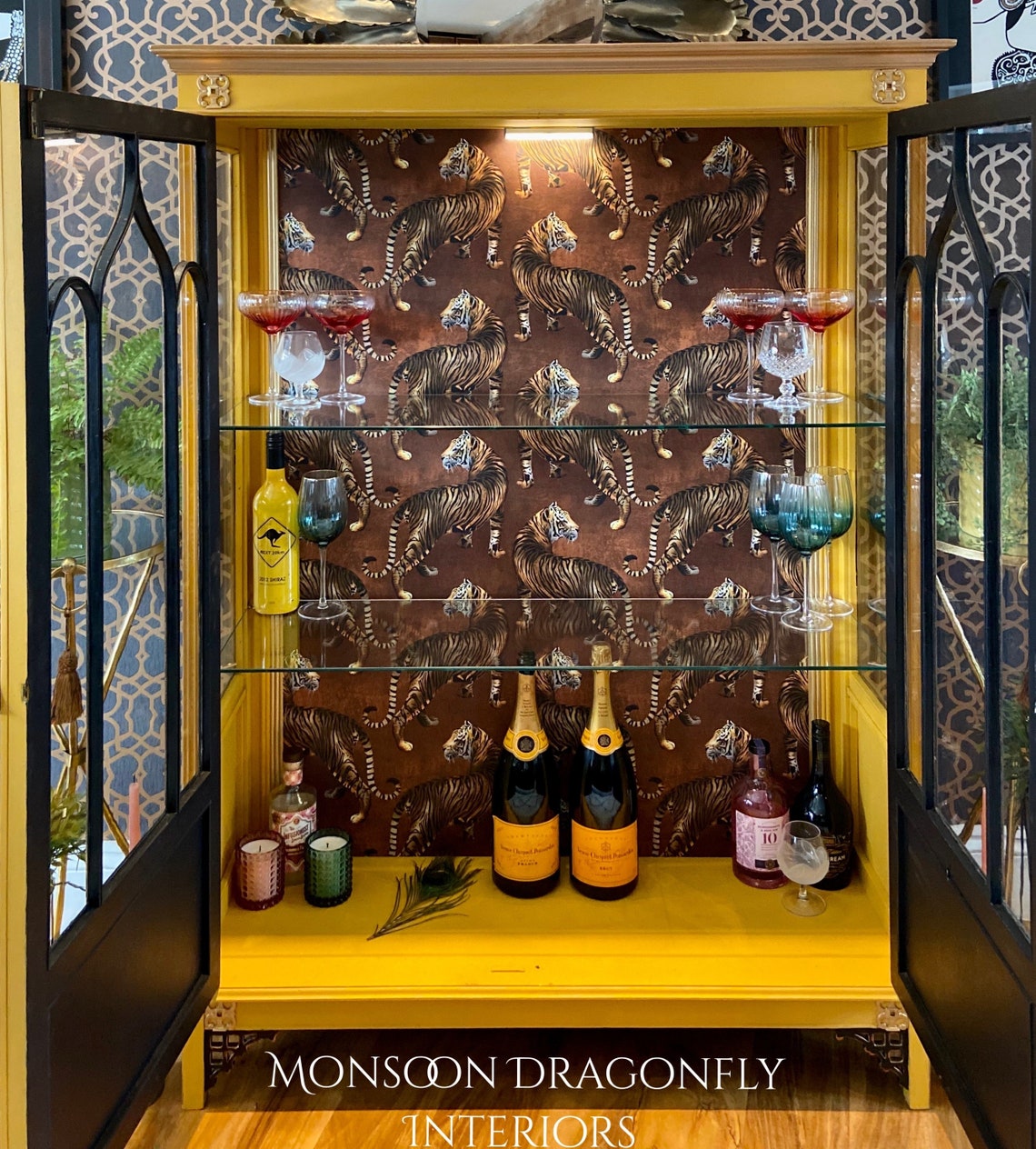 Original Colonial Era Drinks Cabinet Cocktail Display With Copper ...