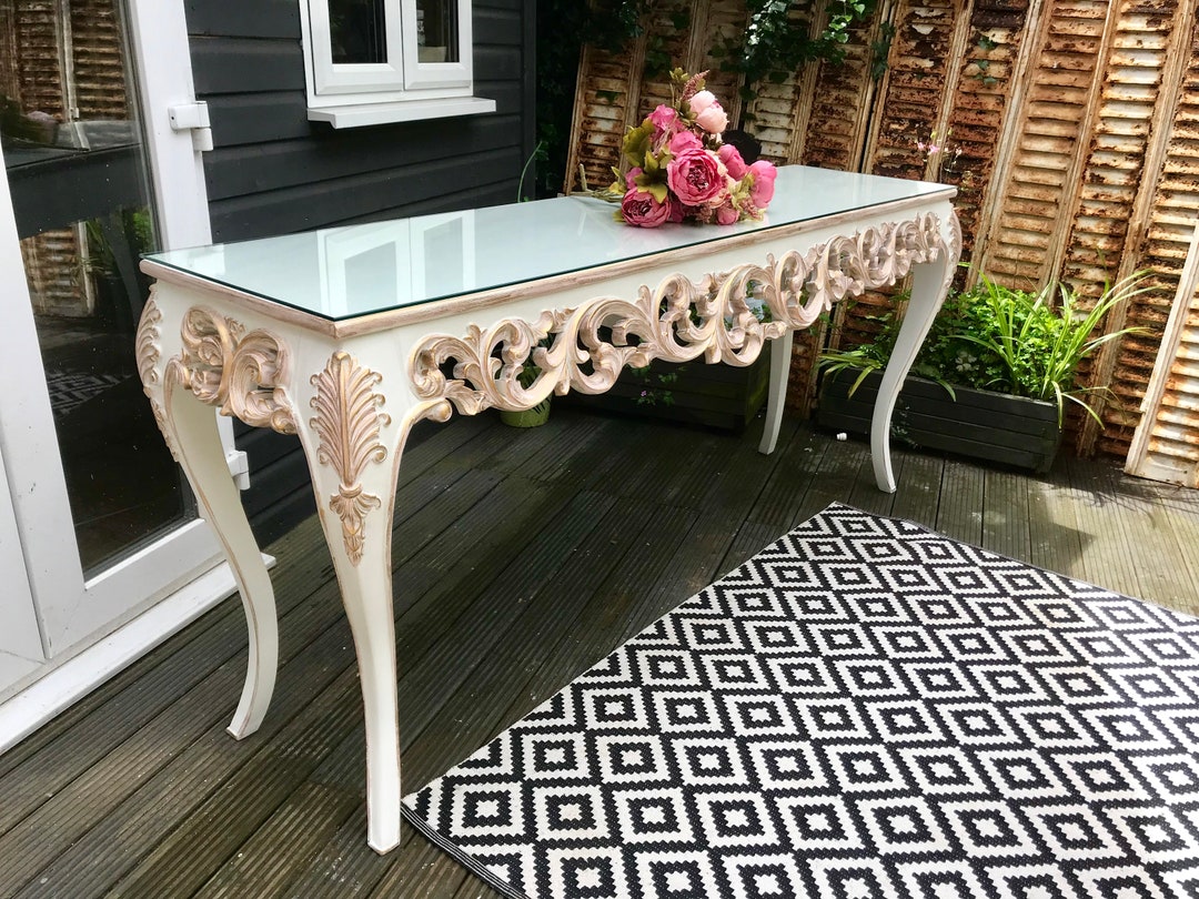 Stunning Sideboard Long Carved Dressing Table & Glass Top - Etsy