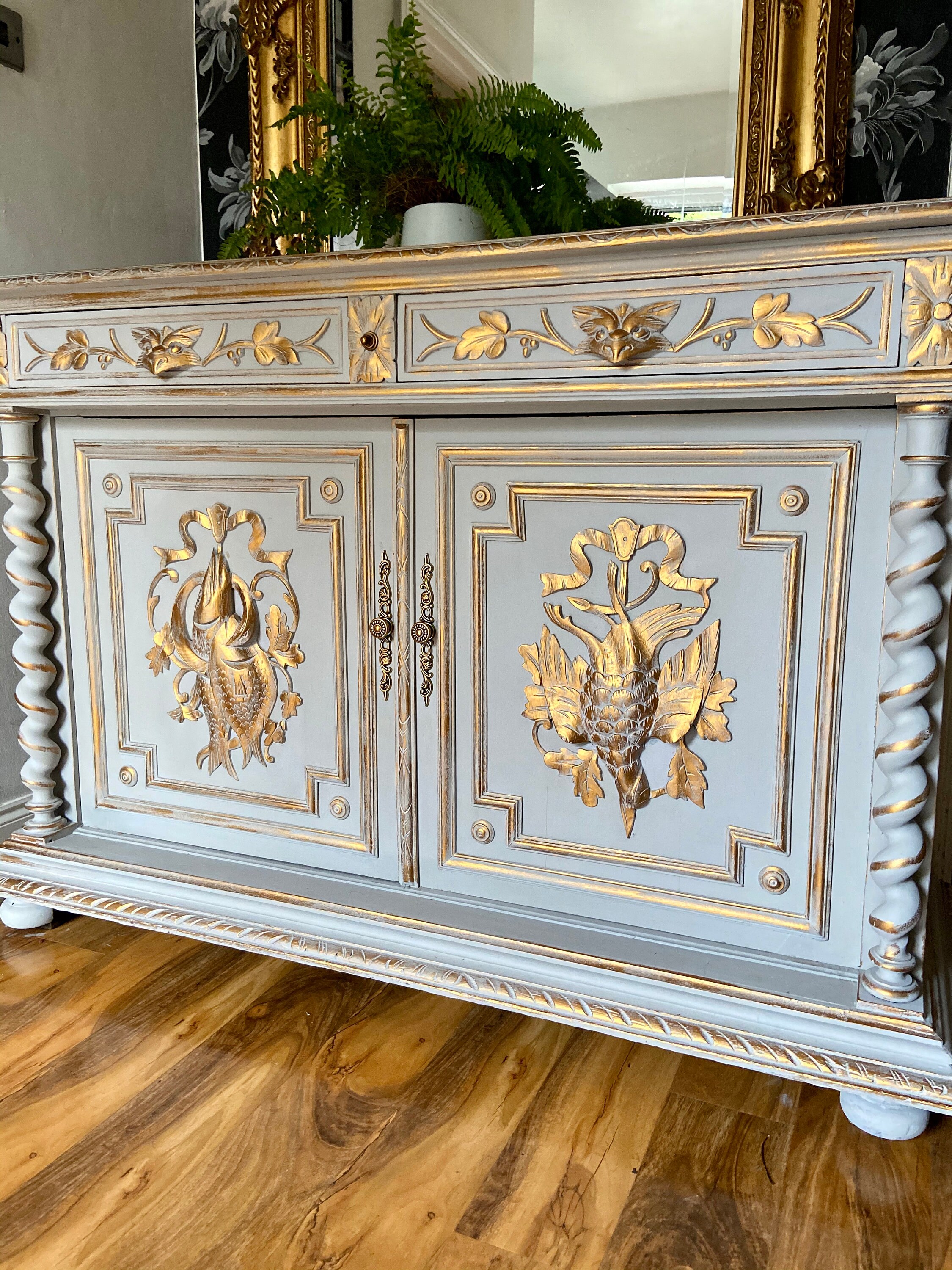 Hand Carved Antique French Sideboard Painted in Annie Sloan Paris Grey ...