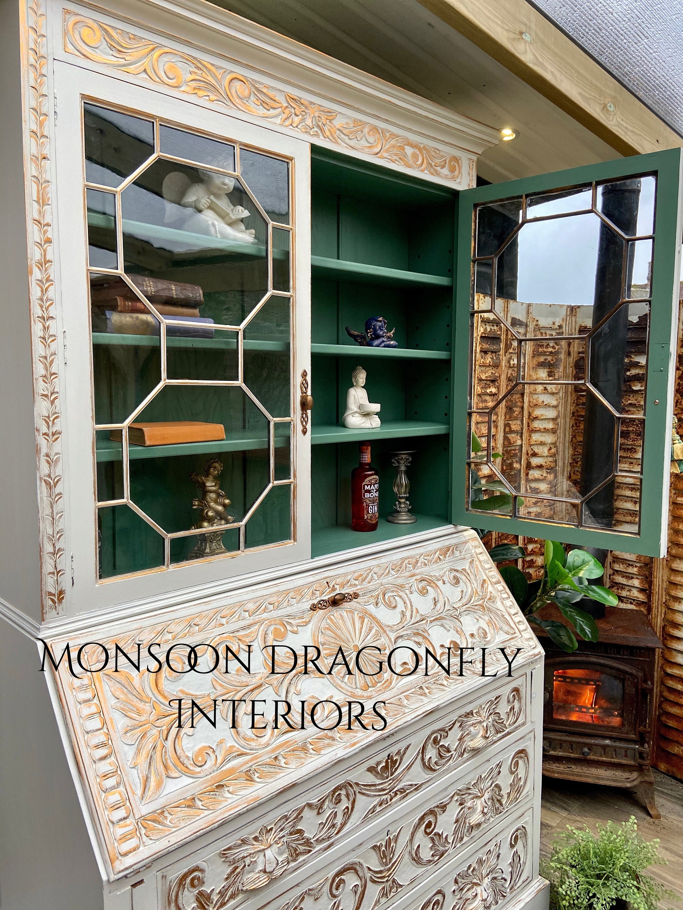 Carved Vintage Green Man Bookcase Display Cabinet in Fusion - Etsy