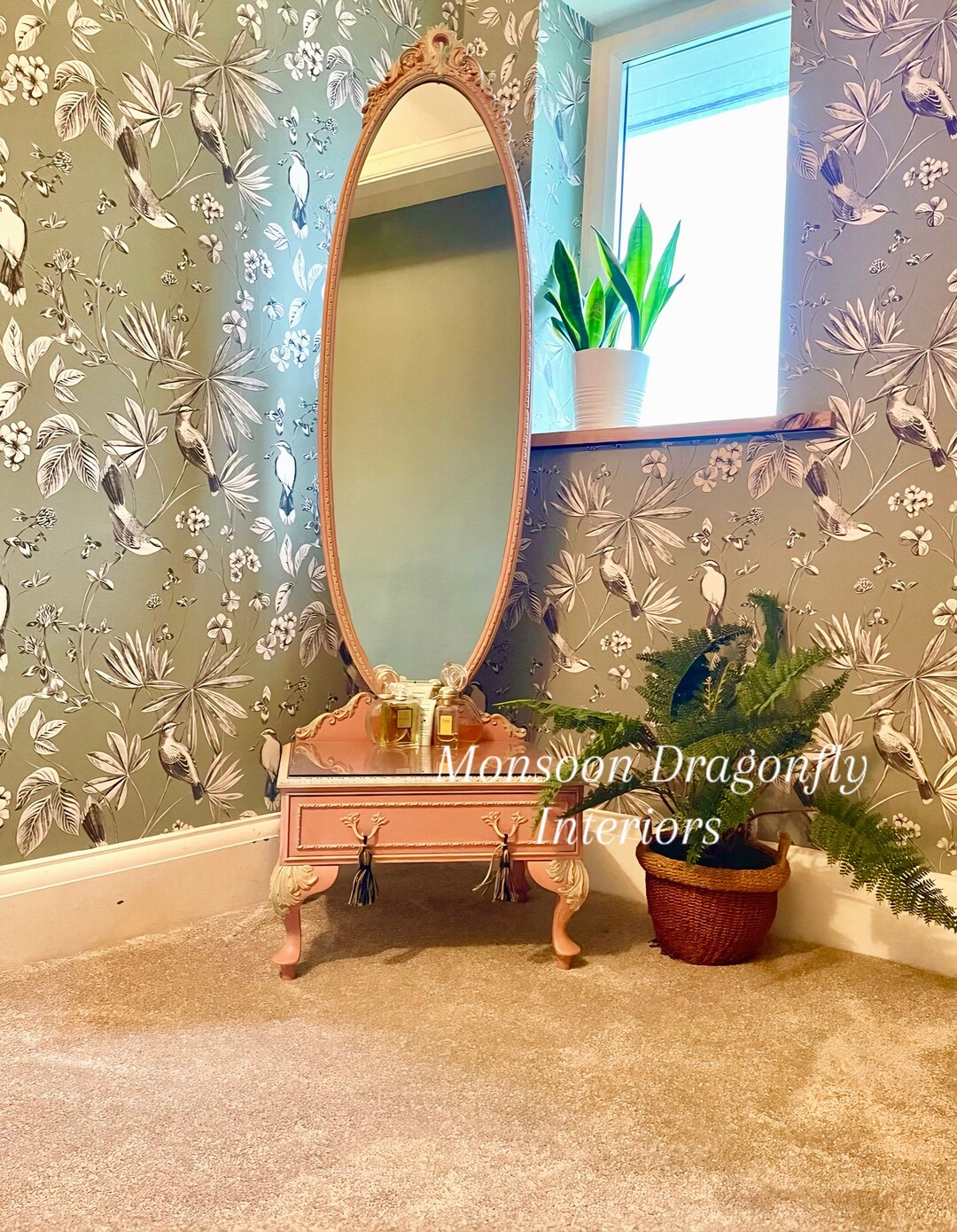 Olympus Freestanding Oval Mirror Dressing Table Mirror on Drawer Pink ...