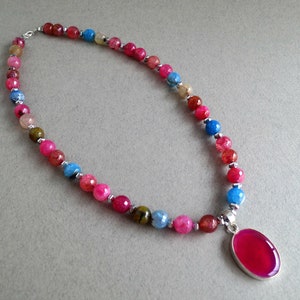 Pink stone necklace pink beaded necklace pink statement | Etsy