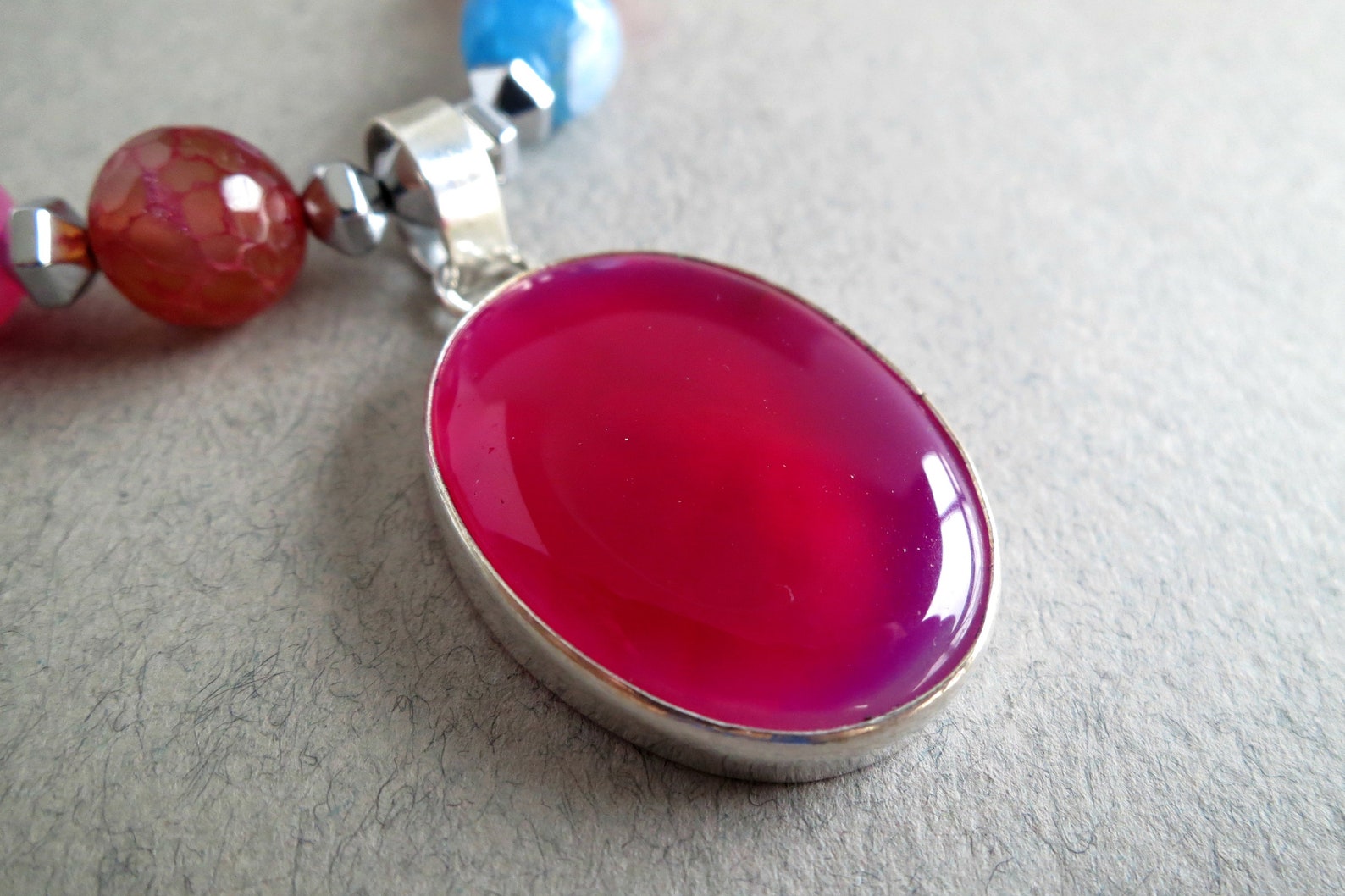 Pink Stone Necklace, Pink Beaded Necklace, Pink Statement Necklace ...