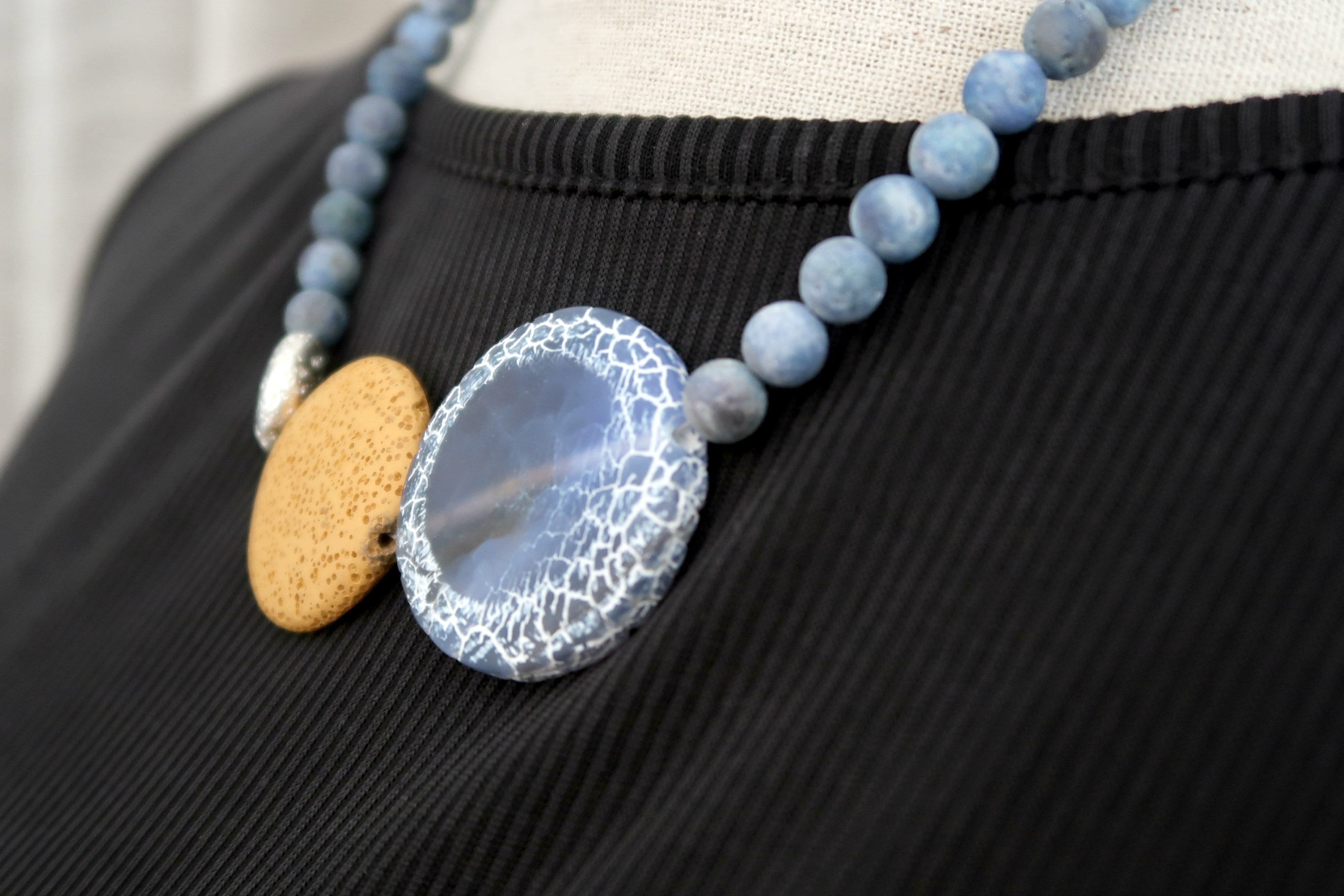 Blue Chunky Necklace, Blue Beaded Necklace, Chunky Statement Necklace ...