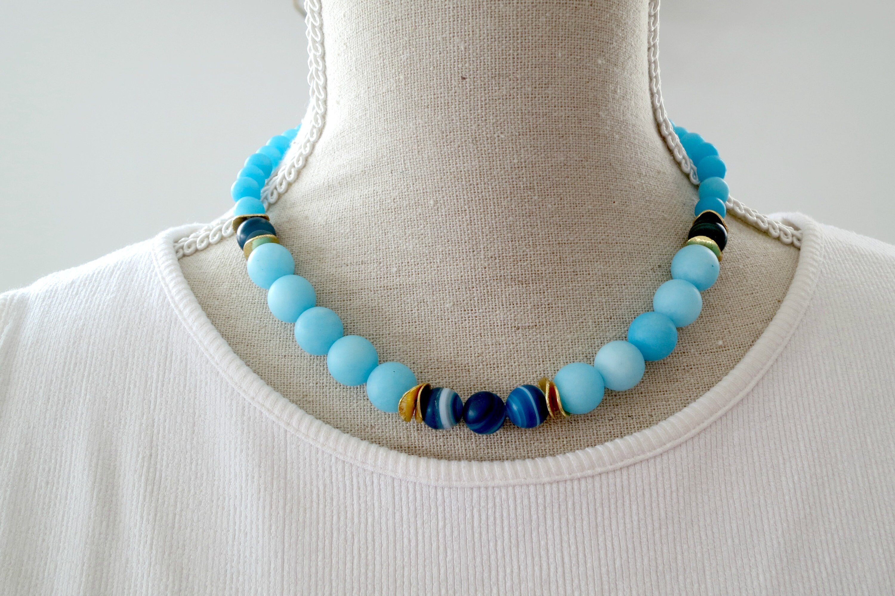 Blue Beaded Necklace, Blue Statement Necklace, Light Blue Necklace ...
