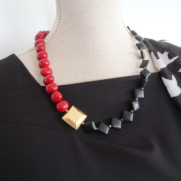 Red and Black Statement Necklace - Etsy