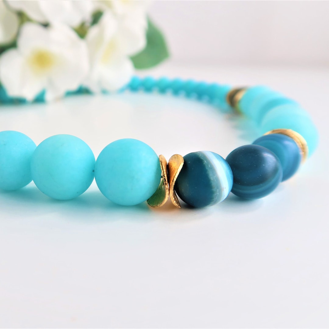 Blue Beaded Necklace, Blue Statement Necklace, Light Blue Necklace ...