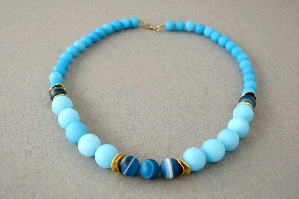 Blue Beaded Necklace Blue Statement Necklace Light Blue - Etsy