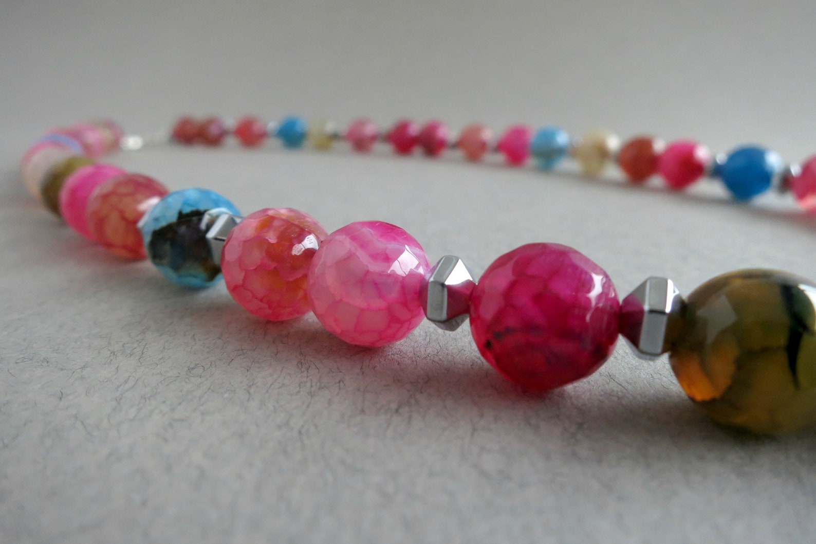 Pink Stone Necklace, Pink Beaded Necklace, Pink Statement Necklace ...