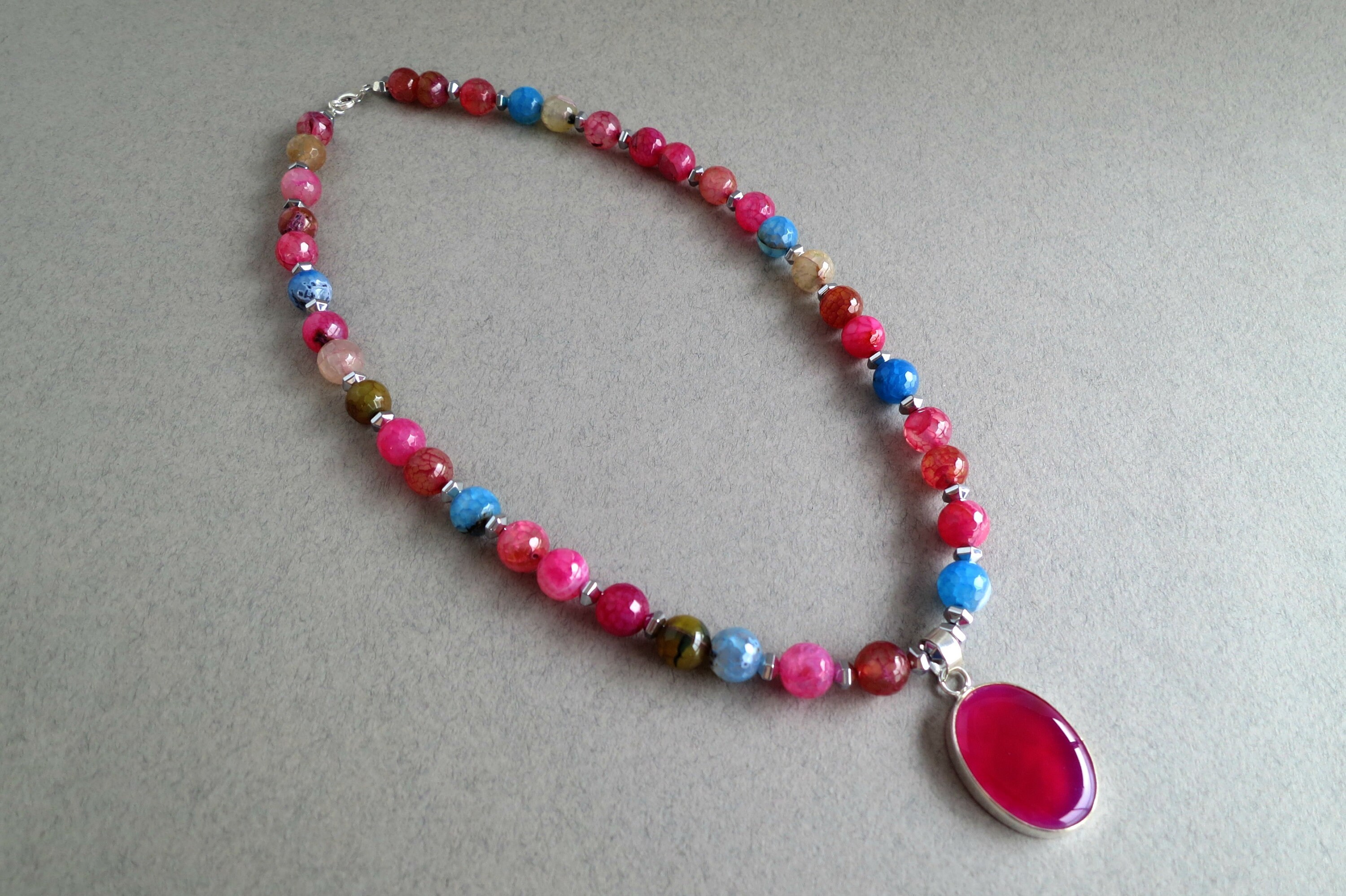 Pink stone necklace pink beaded necklace pink statement | Etsy