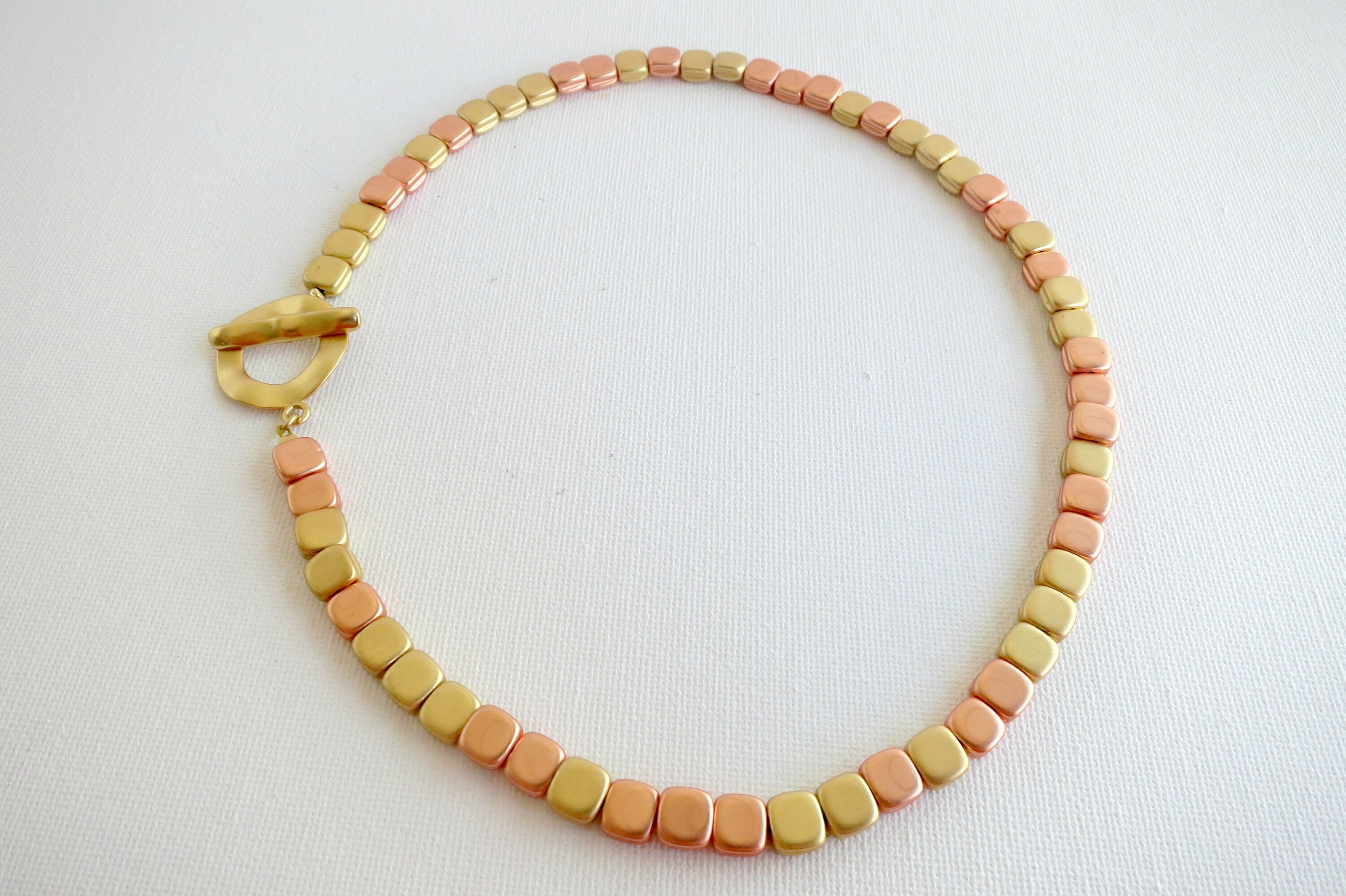 Toggle Necklace, Gemstone Bead Necklace, Golden Bead Necklace, Square ...