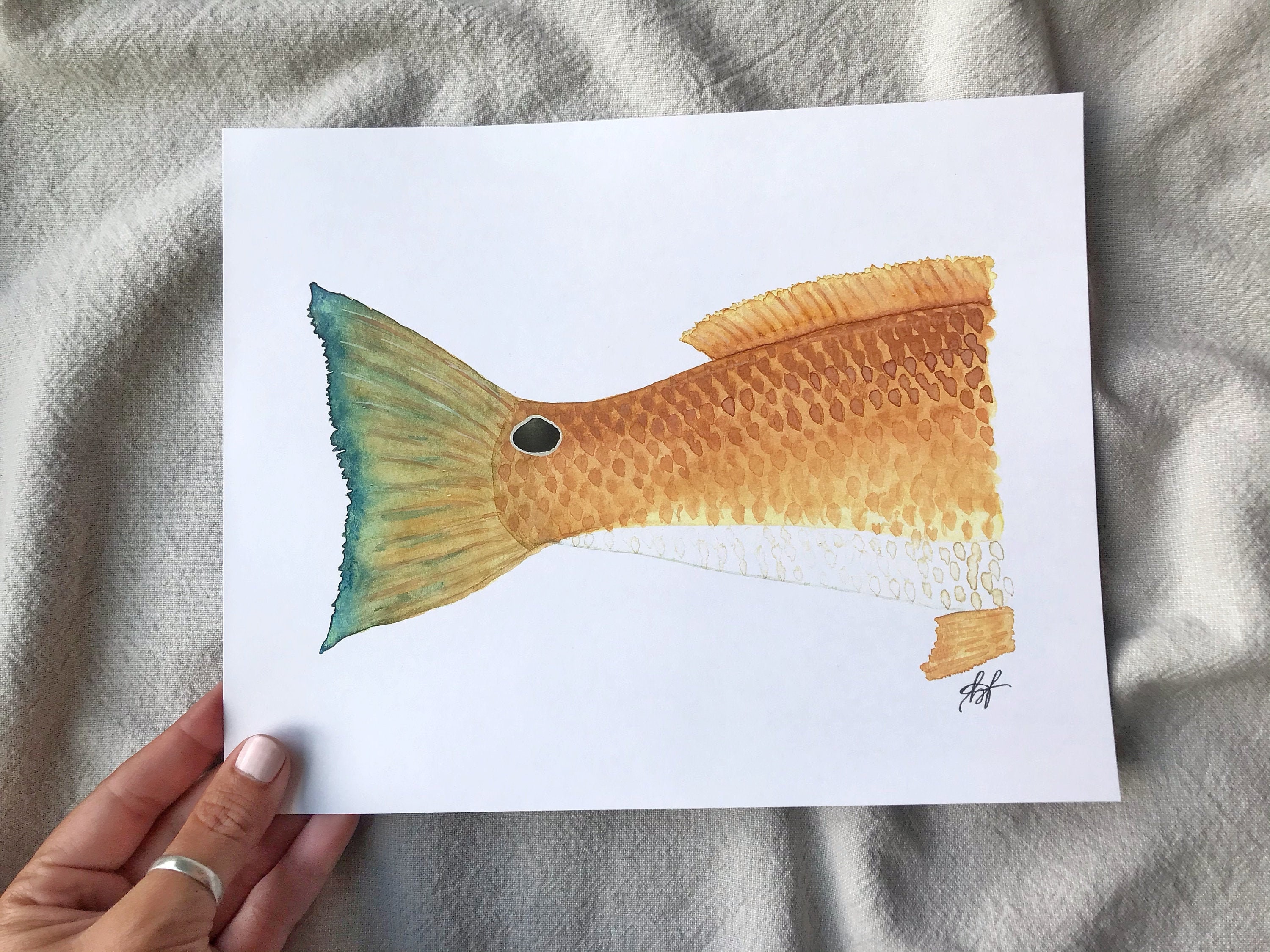 Redfish Watercolor Print | Hand Embellished Coastal Art (8x10) - Etsy