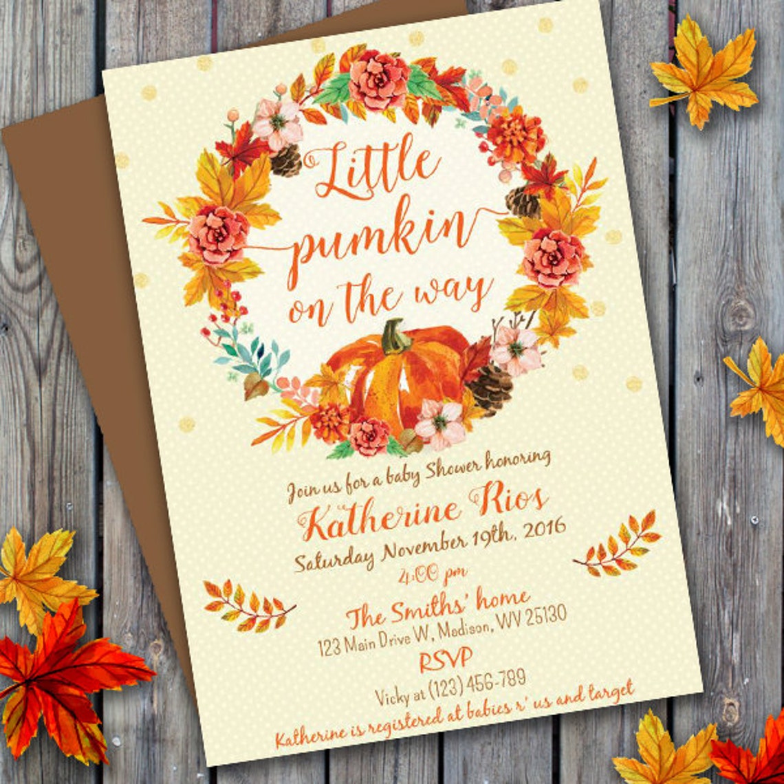 Printable Baby Shower Fall Theme Invitation Little Pumpkin - Etsy
