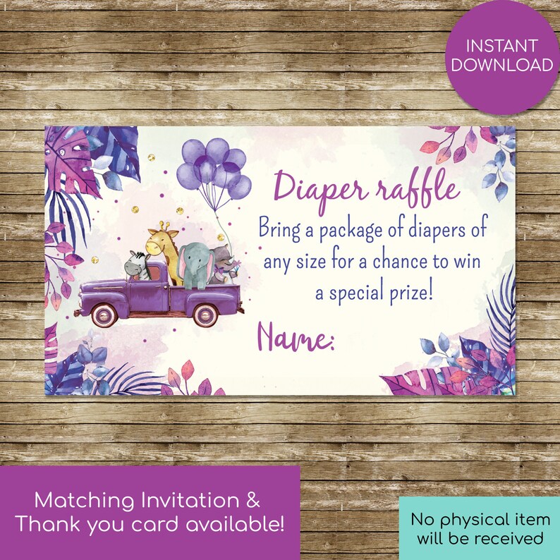 Matching Diaper Raffle Card, Drive by Baby Shower Invite, Safari Girl ...