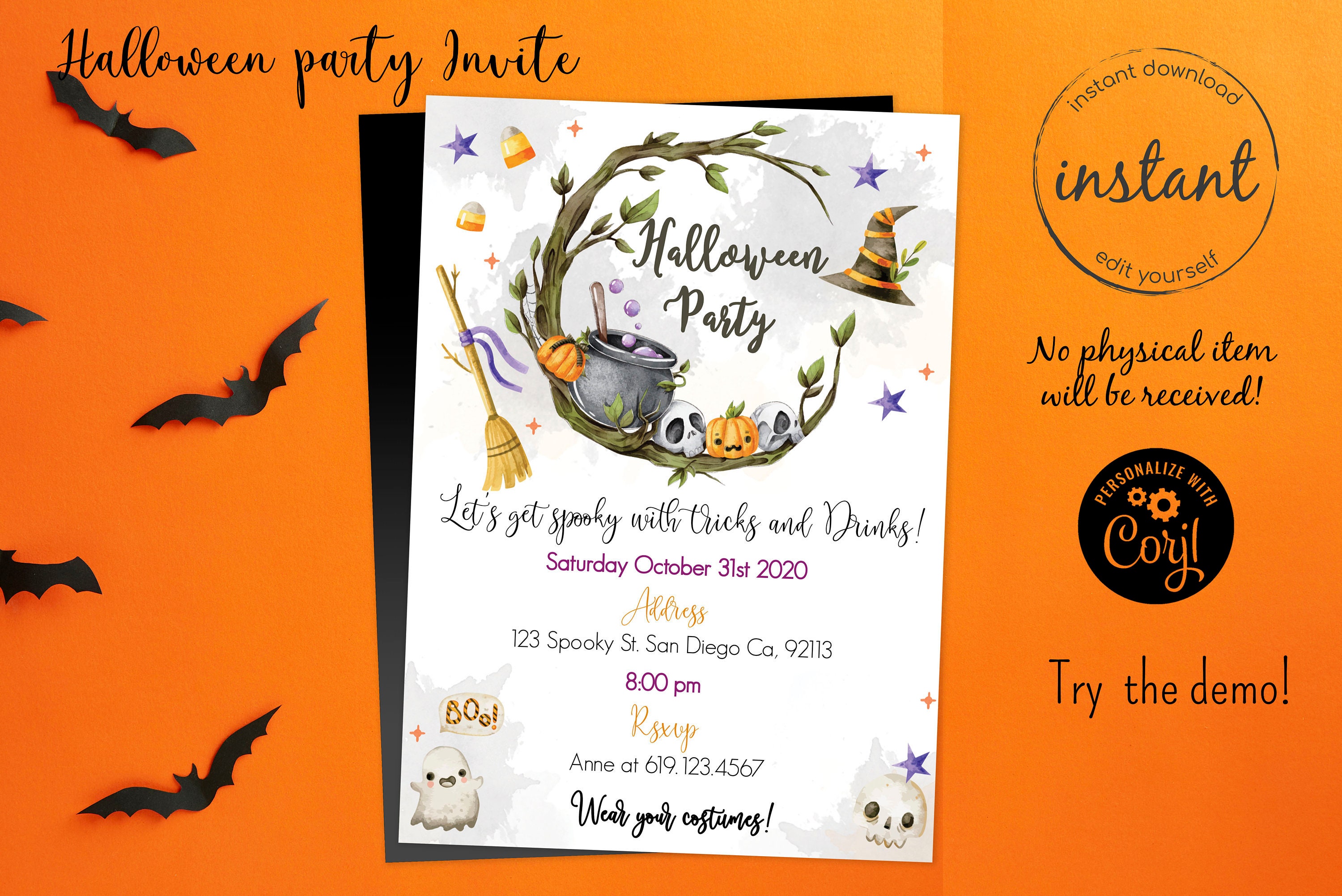 Halloween Invites Corjl Invitations Wicked Halloween Party Costume ...
