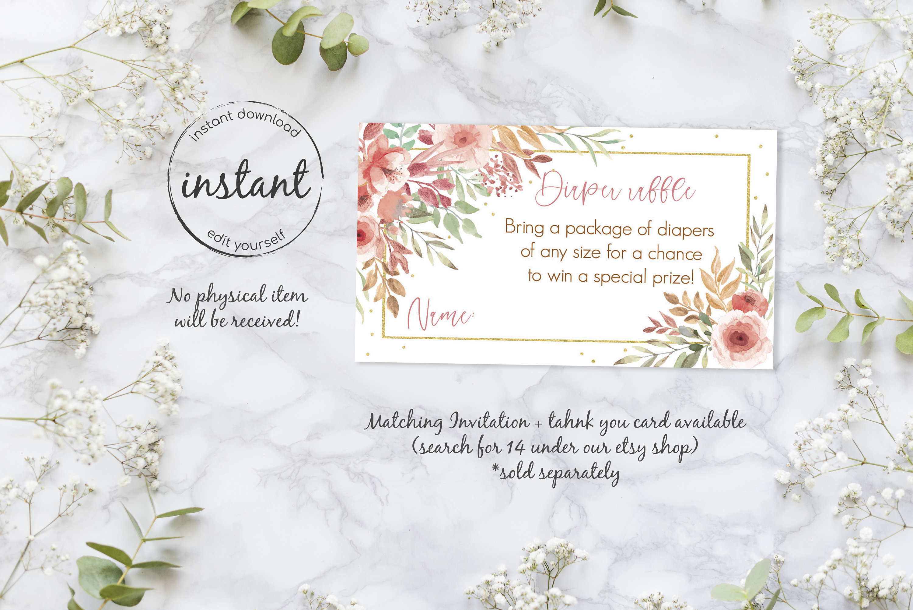 Matching Diaper Raffle Card Baby Shower Oh Baby Peach Gold - Etsy