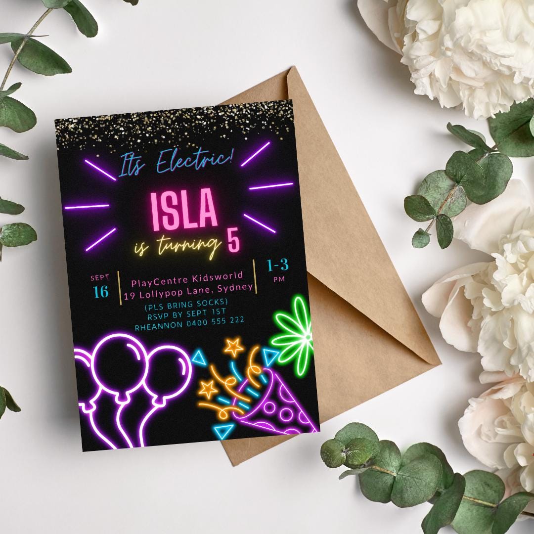 Editable Electric Kids Birthday Card Canva - Etsy