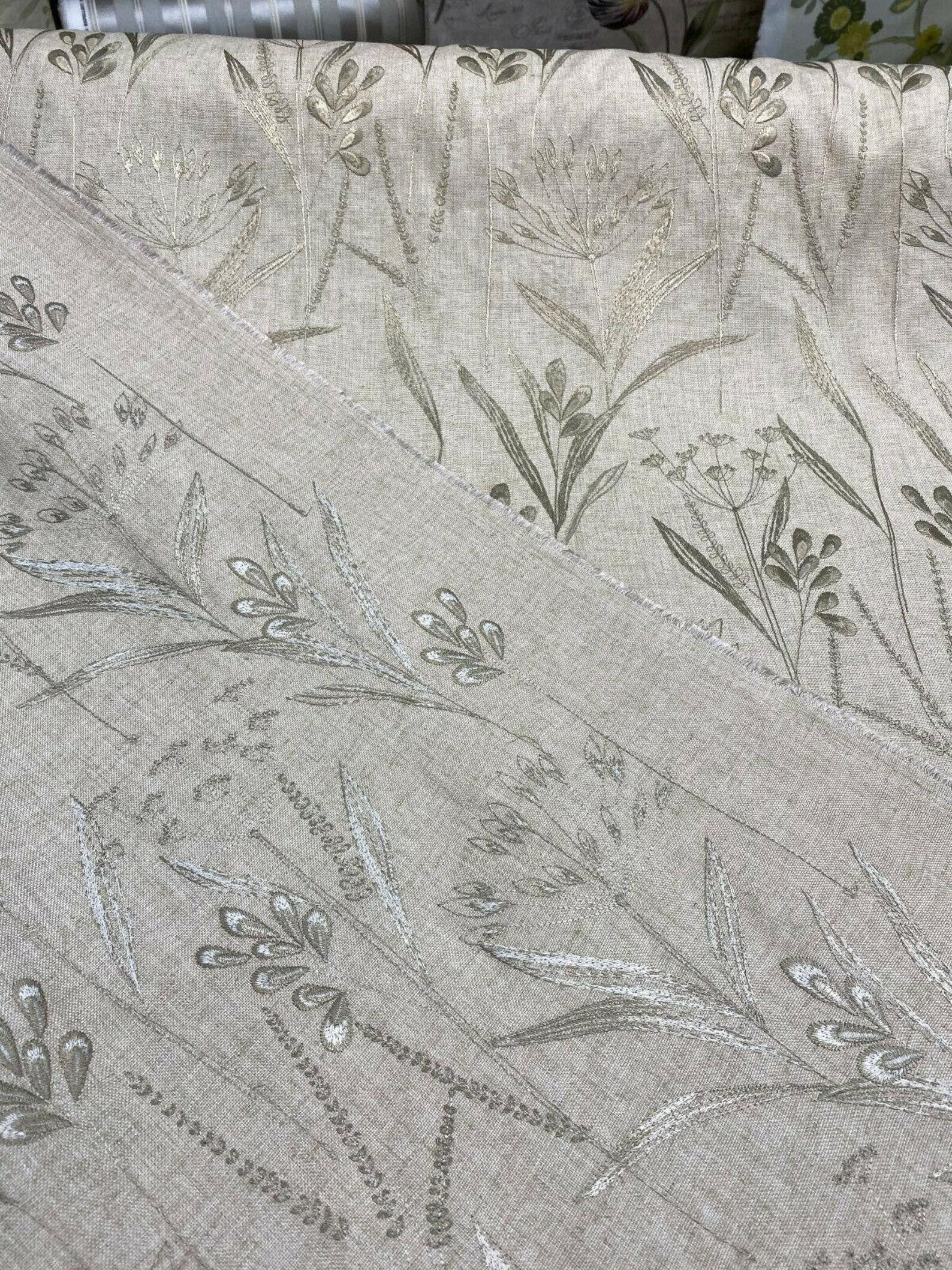 Lau Linen Flax Embroidered Floral Swavelle Fabric by the Yard - Etsy