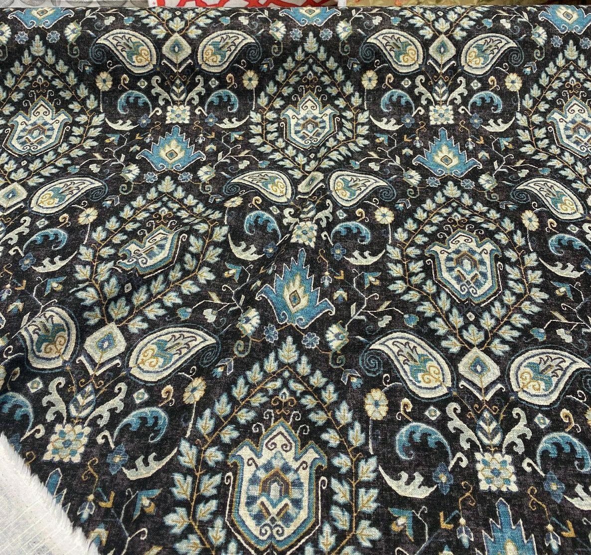 Telesto Moonlight Damask Linen Rayon Swavelle Fabric By The | Etsy