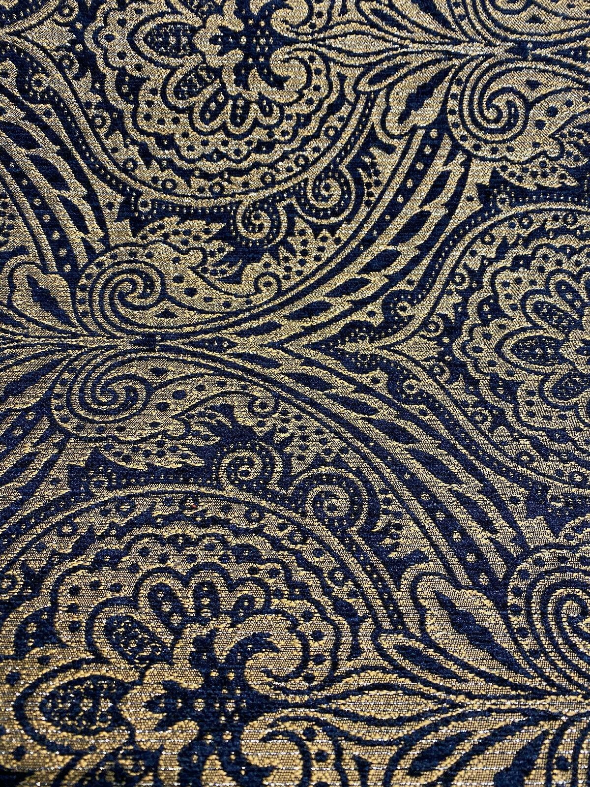 Medellin Damask Navy Blue Gold Upholstery Fabric by the Yard | Etsy