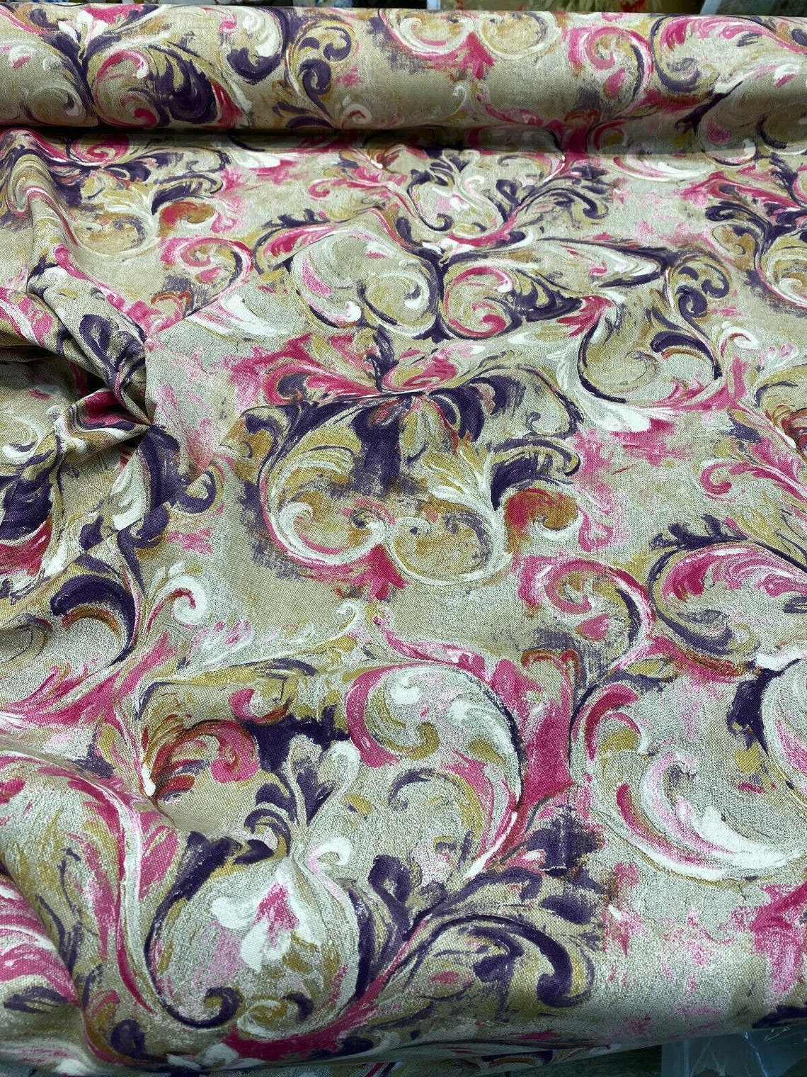 Boki Art Pink Digital Print Drapery Upholstery Vilber Fabric by the ...