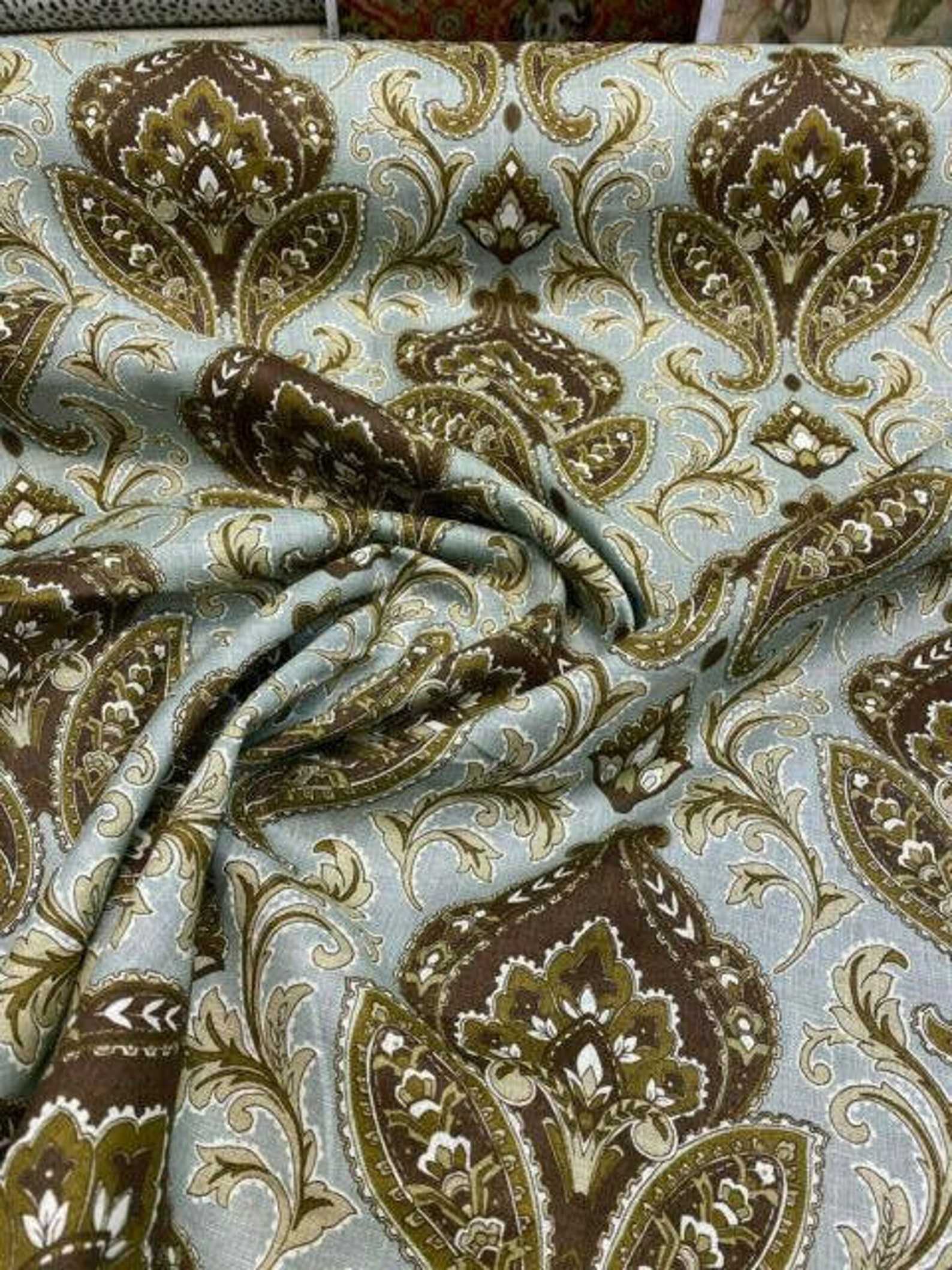 Fabricut Elegant Damask Teal Linen Fabric by the Yard - Etsy