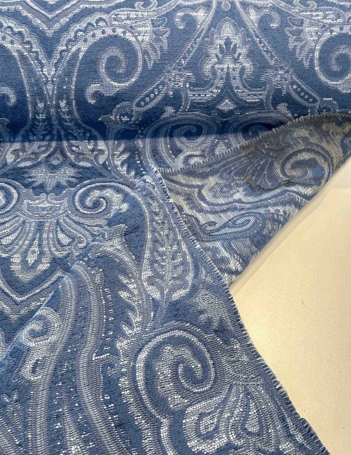 Waverly Clubroom Paisley Damask Prussian Chenille Upholstery Fabric by ...