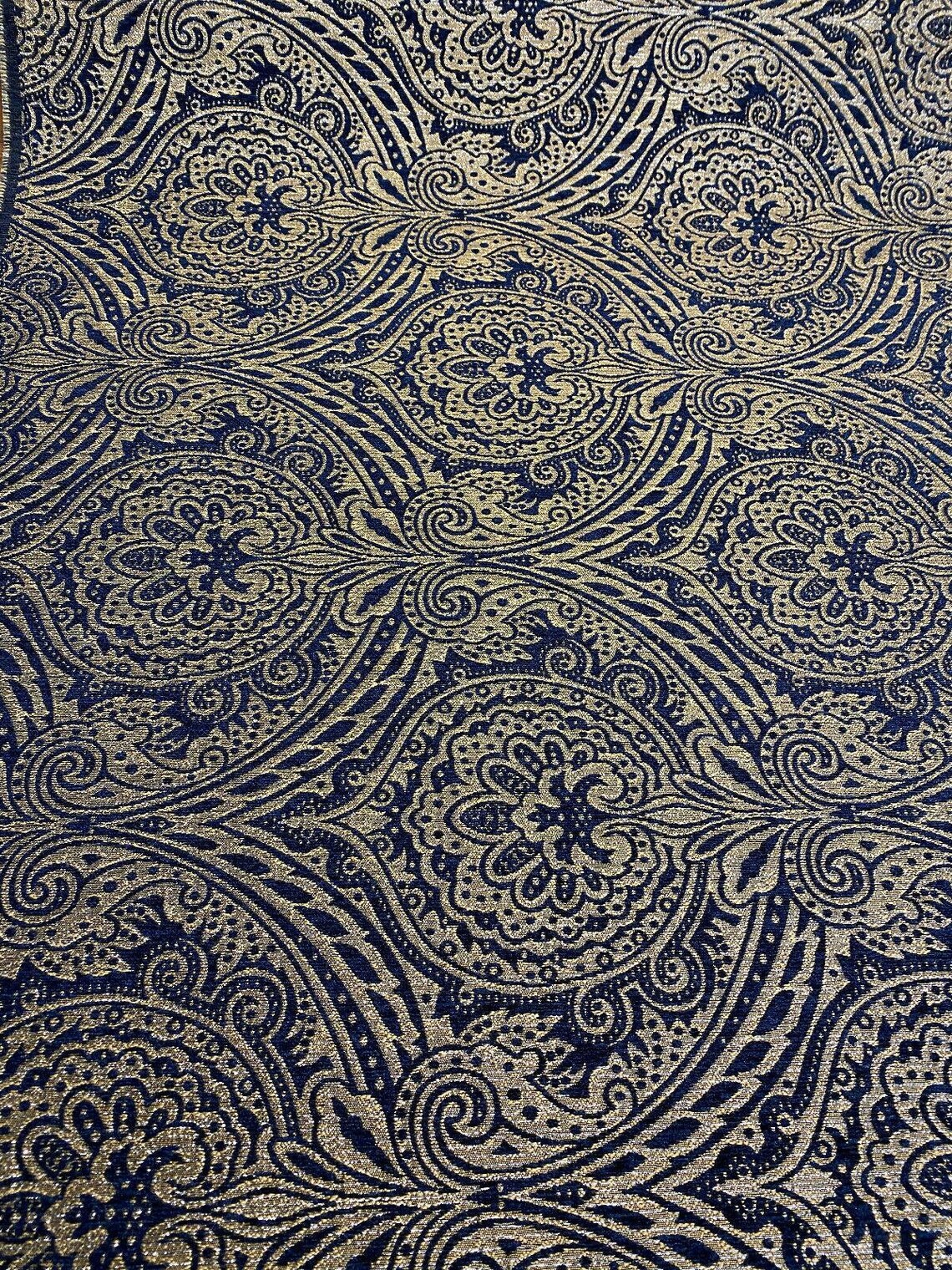 Medellin Damask Navy Blue Gold Upholstery Fabric by the Yard - Etsy