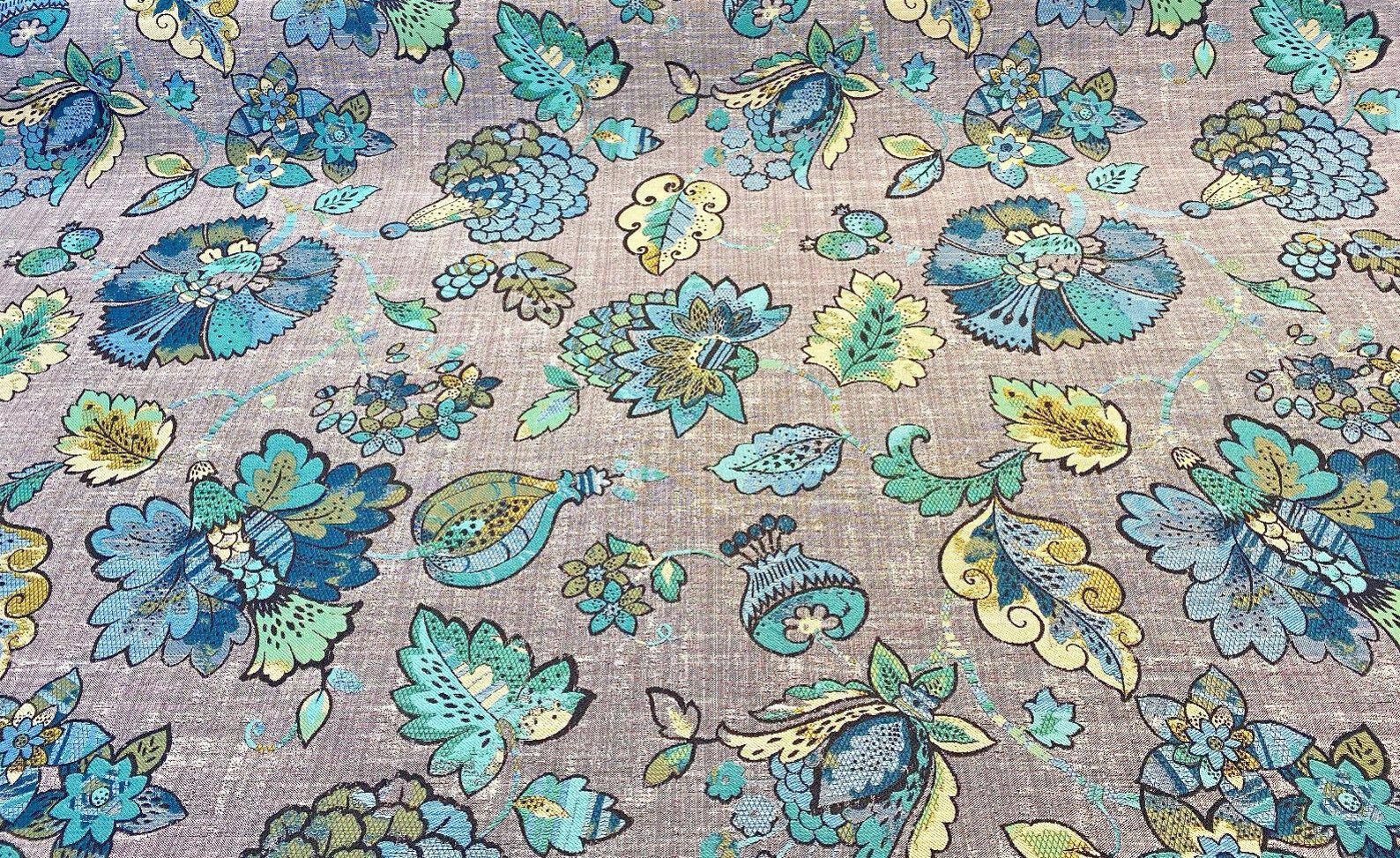 Triumph Jacobean Blue Green Drapery Upholstery Fabric by the Yard - Etsy