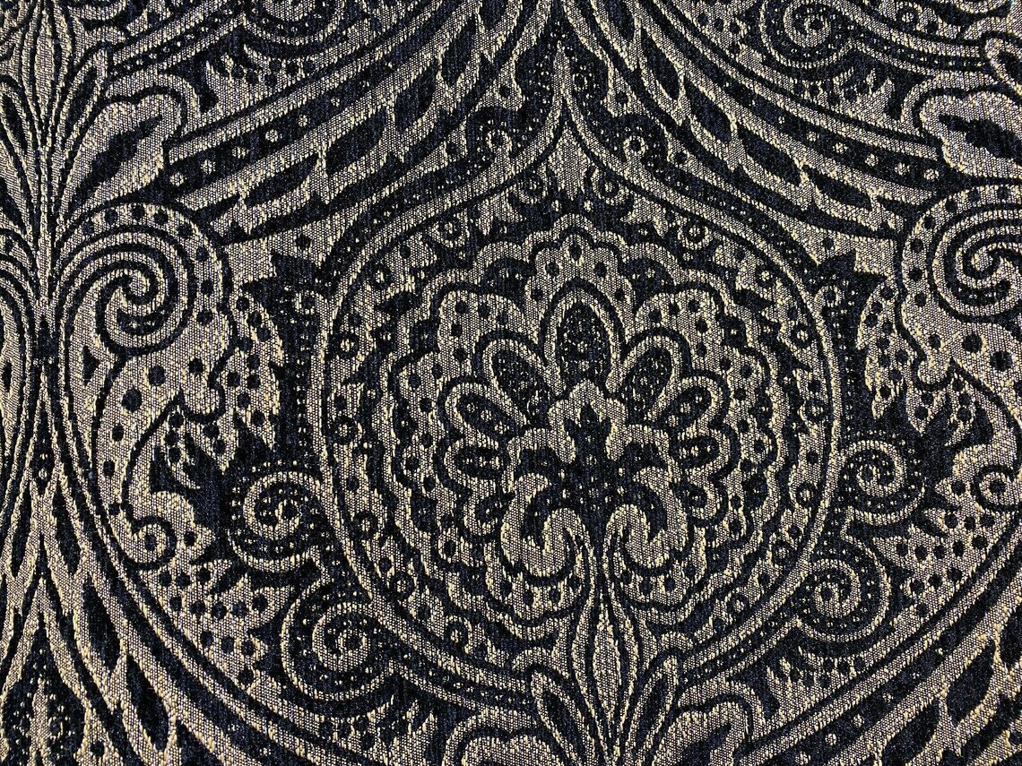 Medellin Damask Black Gold Upholstery Fabric by the Yard - Etsy