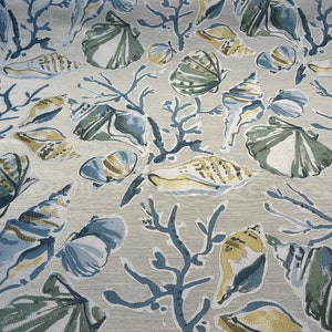 Making Waves Breeze Green Seashells Jacquard Swavelle Fabric by the ...