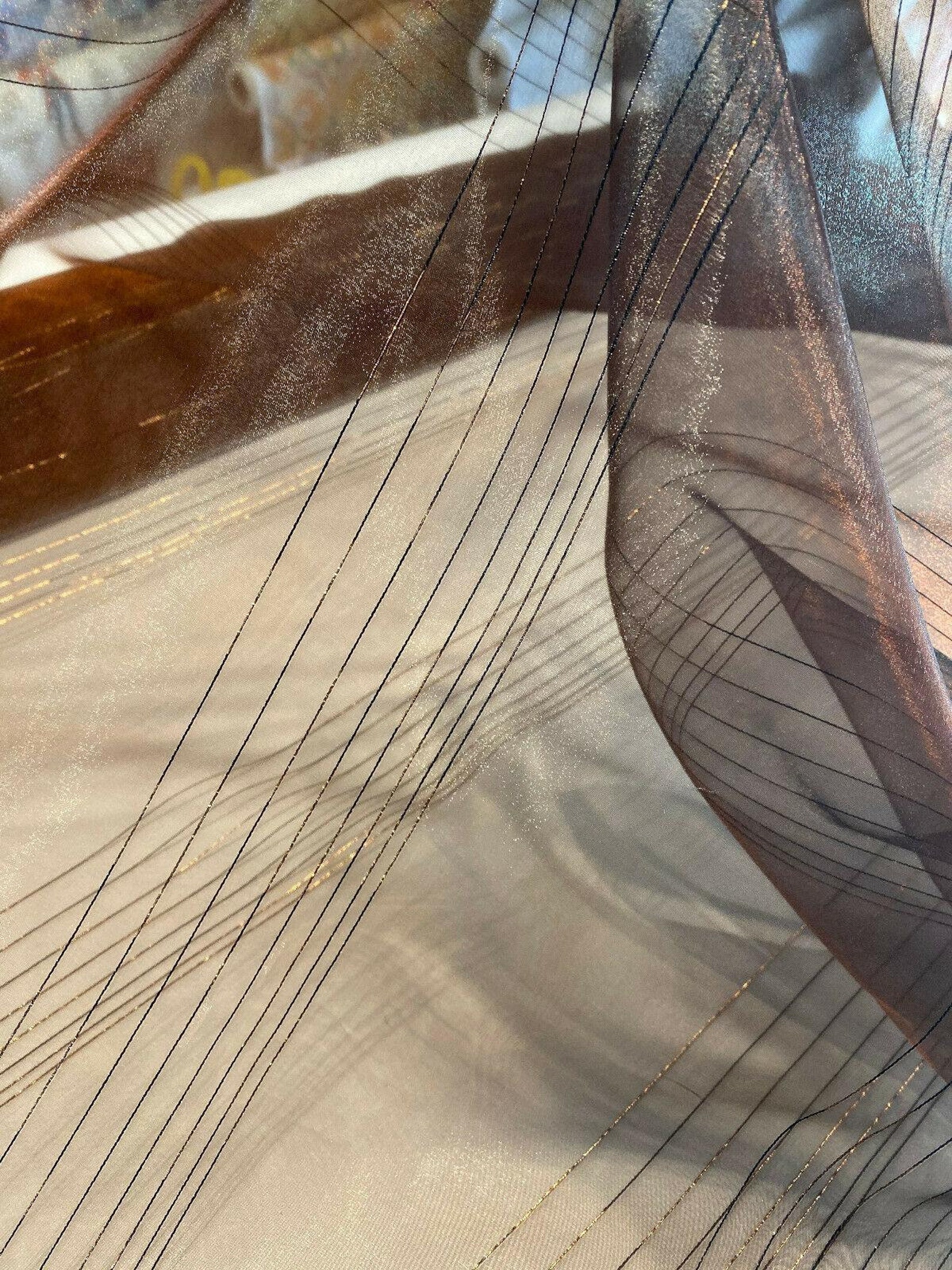 French Bella Stripes Bronze Double Width Sheer Fabric by the - Etsy