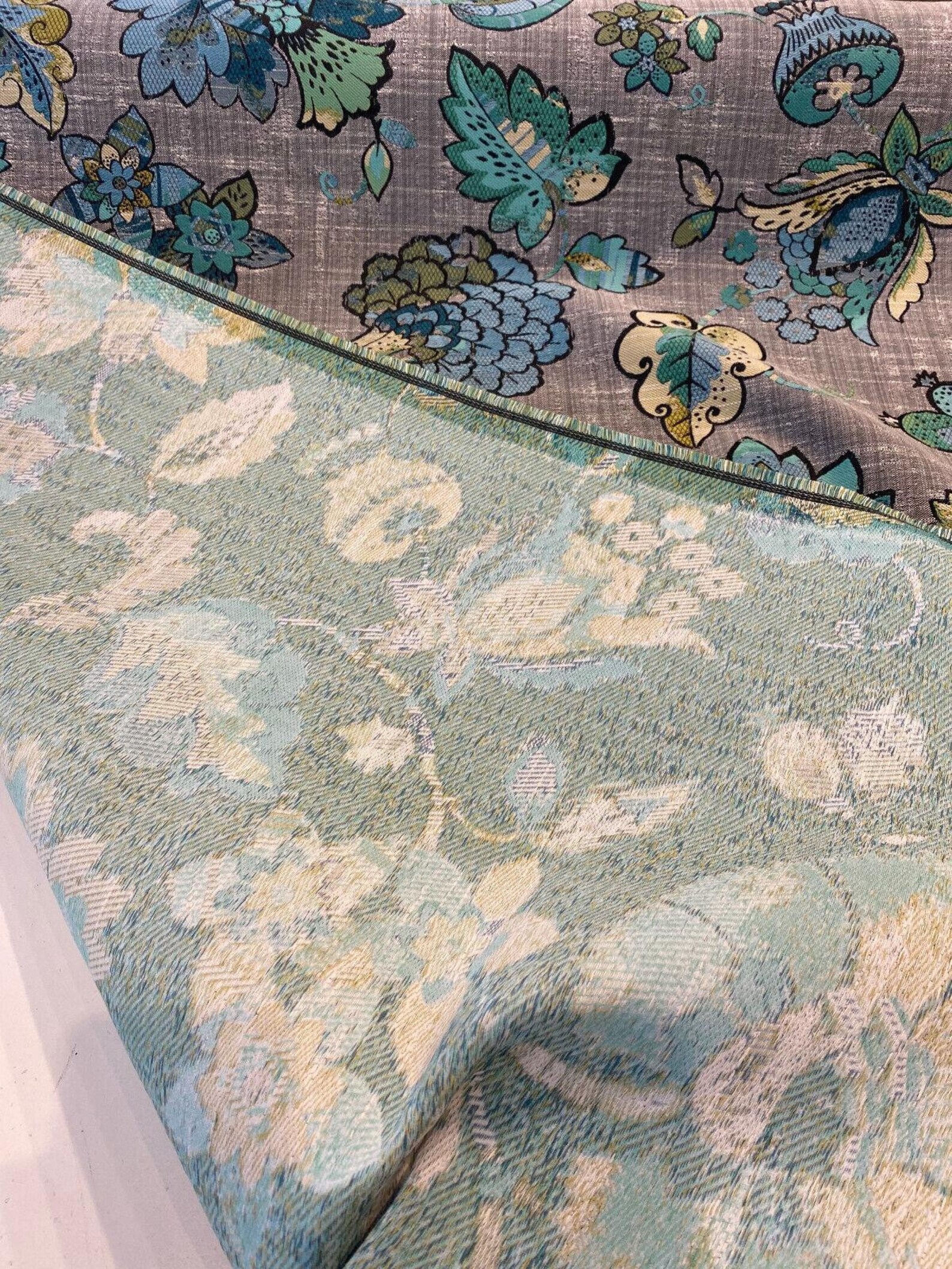 Triumph Jacobean Blue Green Drapery Upholstery Fabric by the Yard - Etsy