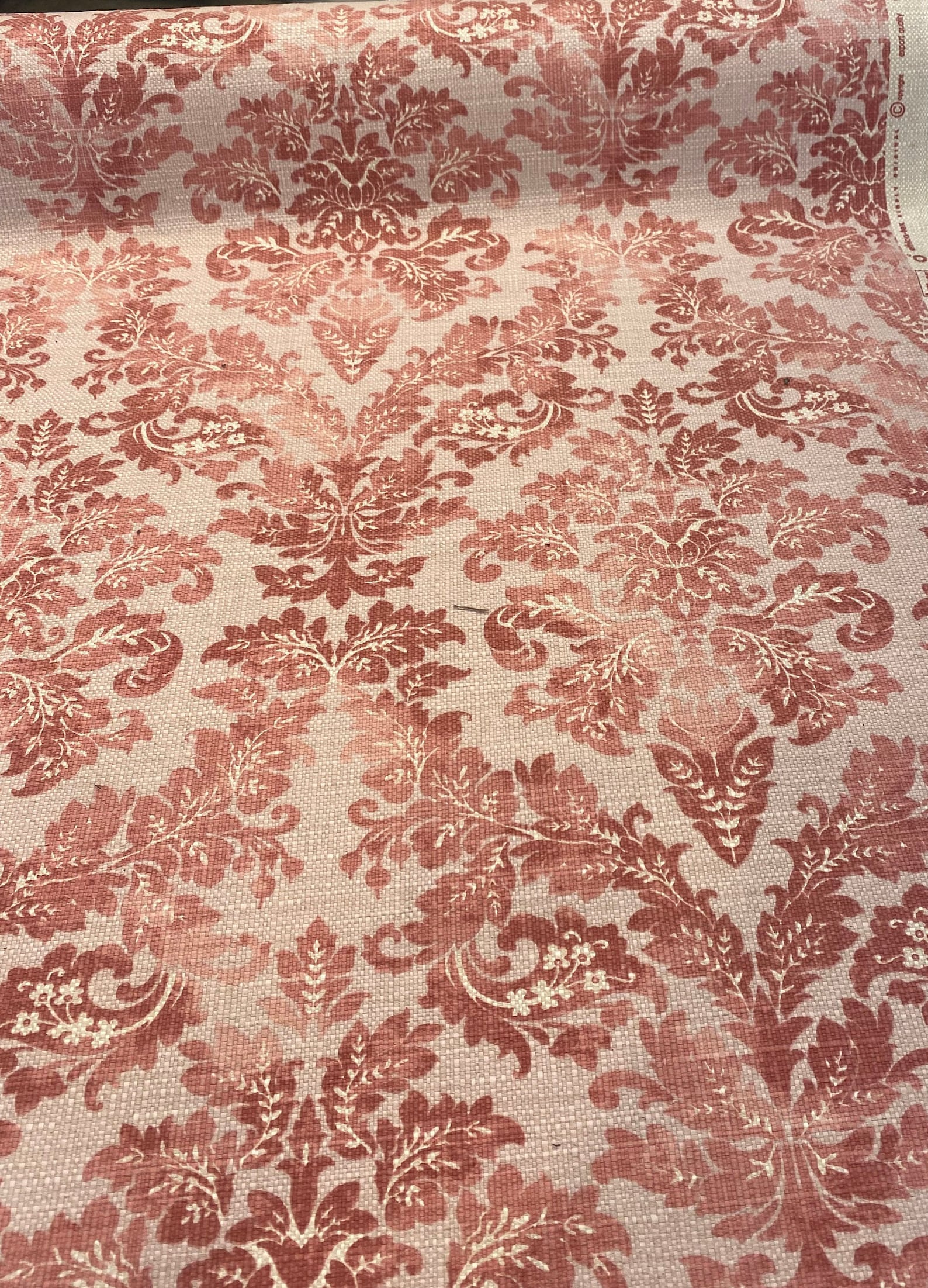 Salmon Floral Damask Canvas Upholstery Teflon Finish Fabric by the Yard ...