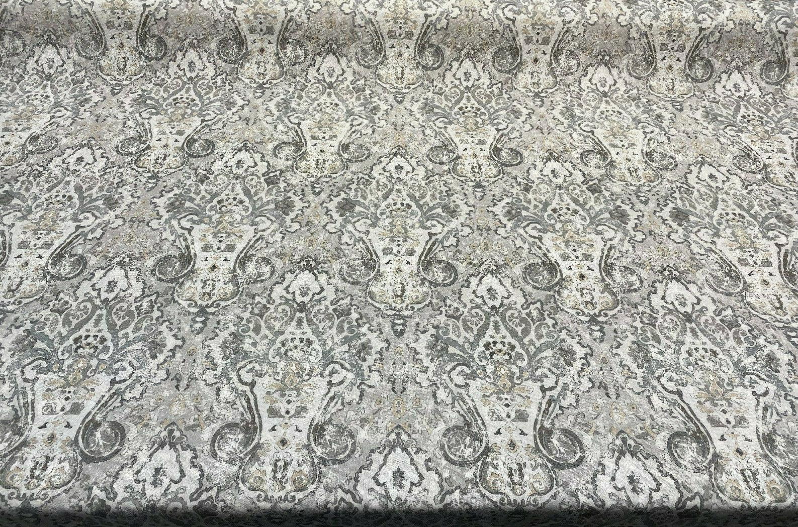 Mazely Damask Ancient Gray Cotton Drapery Upholstery Fabric by | Etsy