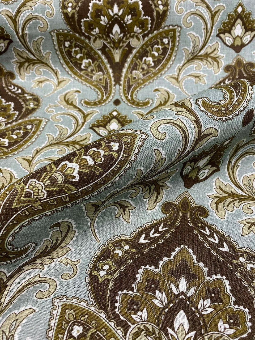 Fabricut Elegant Damask Teal Linen Fabric by the Yard - Etsy
