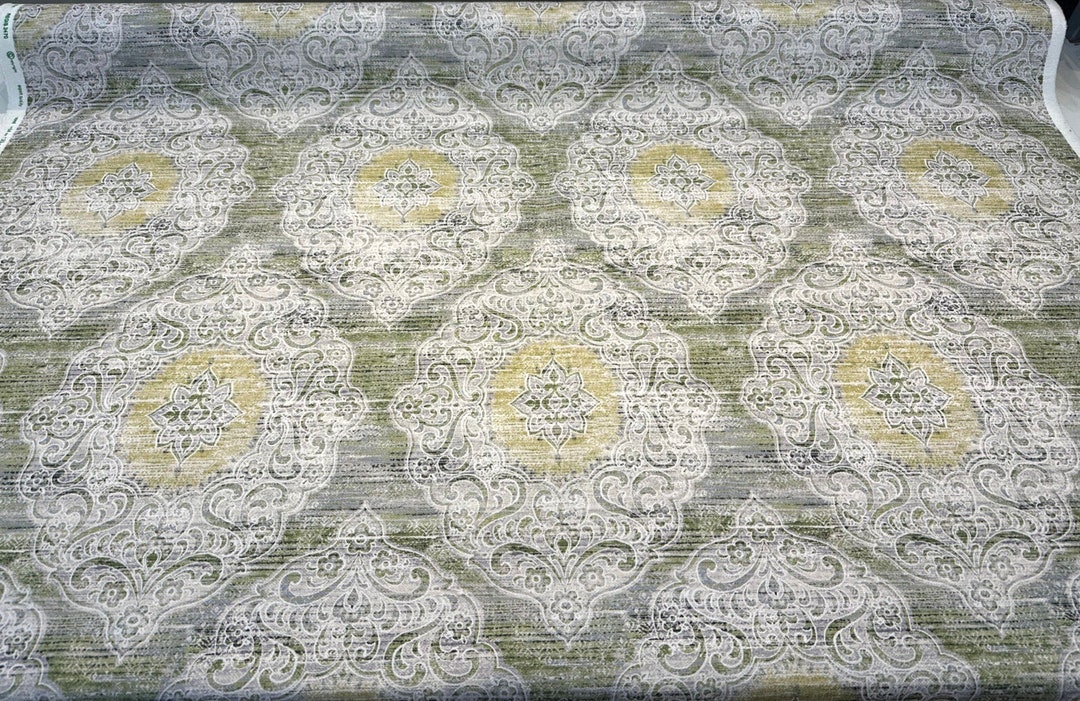 Regis Green Damask Emblem Velvet Upholstery Drapery Fabric by the Yard ...