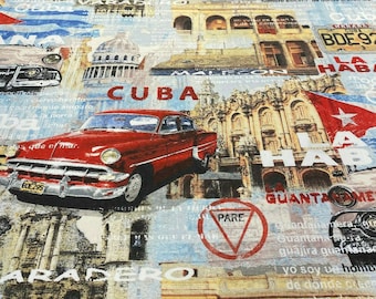 Cuba Fabric Cuban Holiday by Cynthiafrenette Cuba Cars Hibiscus Floral ...