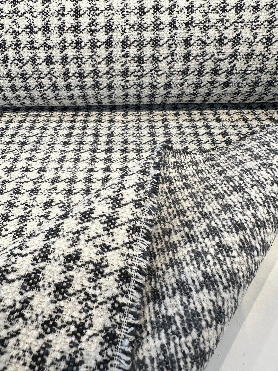 Houndstooth Coco Black Ivory Chenille Upholstery Belgian Fabric by the ...
