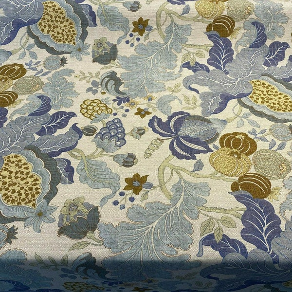 Blue Jacobean Fabric - Etsy