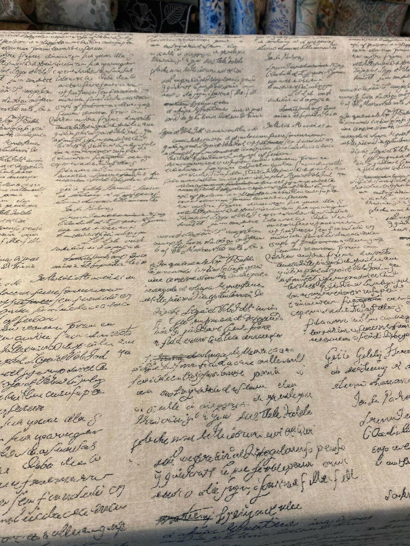 Waverly Scripted Writing Linen Indigo Fabric by the Yard - Etsy