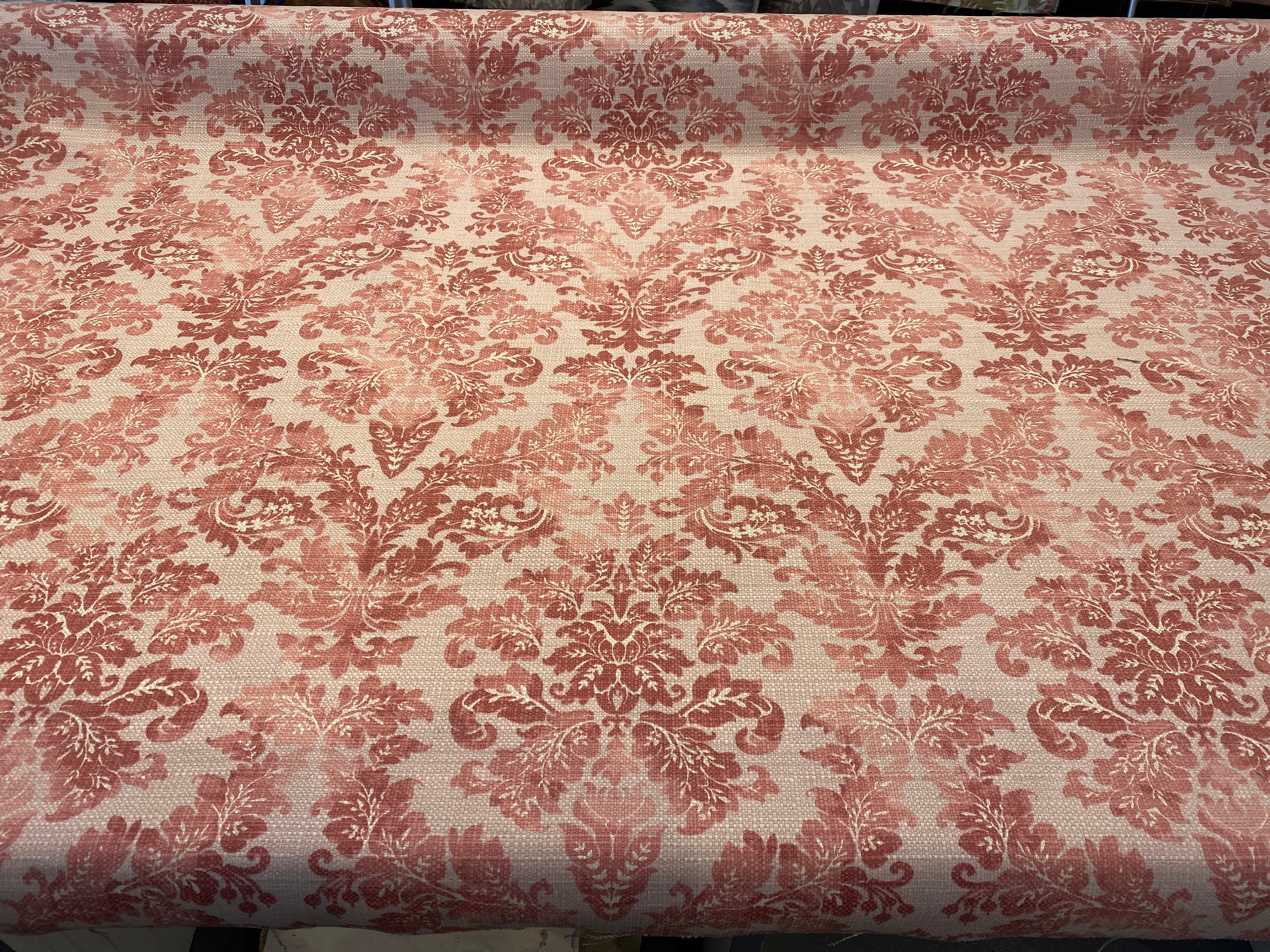 Salmon Floral Damask Canvas Upholstery Teflon Finish Fabric by the Yard ...