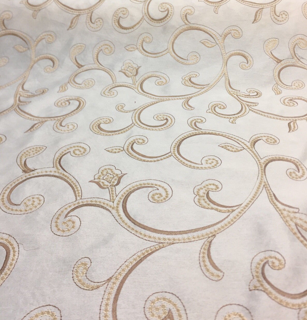 Cream Stiletto Scroll Modern Embroidered Scroll Slub Taffeta - Etsy