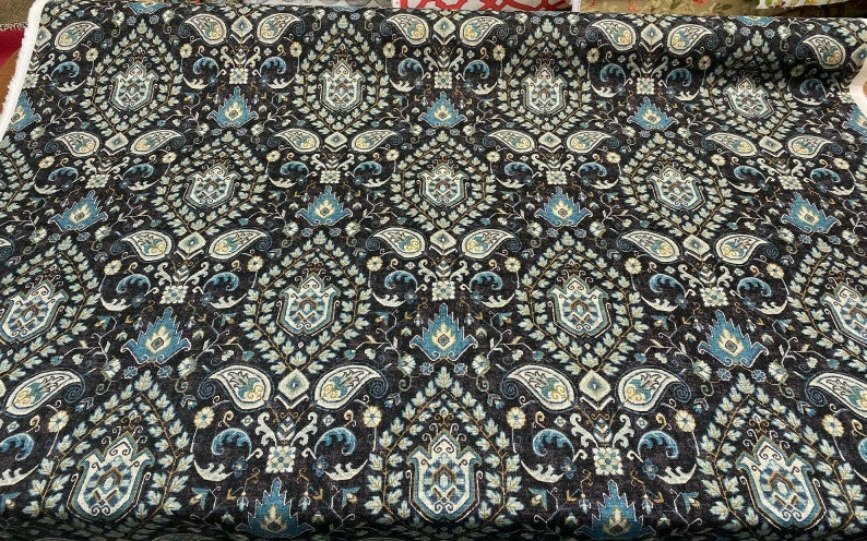 Telesto Moonlight Damask Linen Rayon Swavelle Fabric By The | Etsy