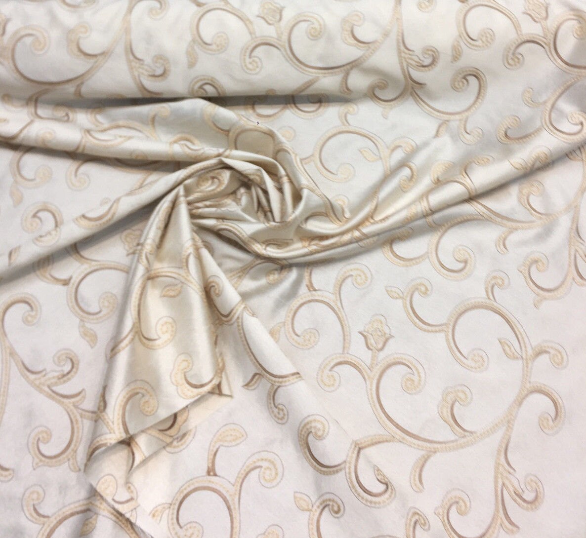 Cream Stiletto Scroll Modern Embroidered Scroll Slub Taffeta - Etsy
