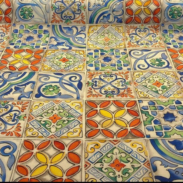 Spanish Tile Linen Fabric Yard - Etsy
