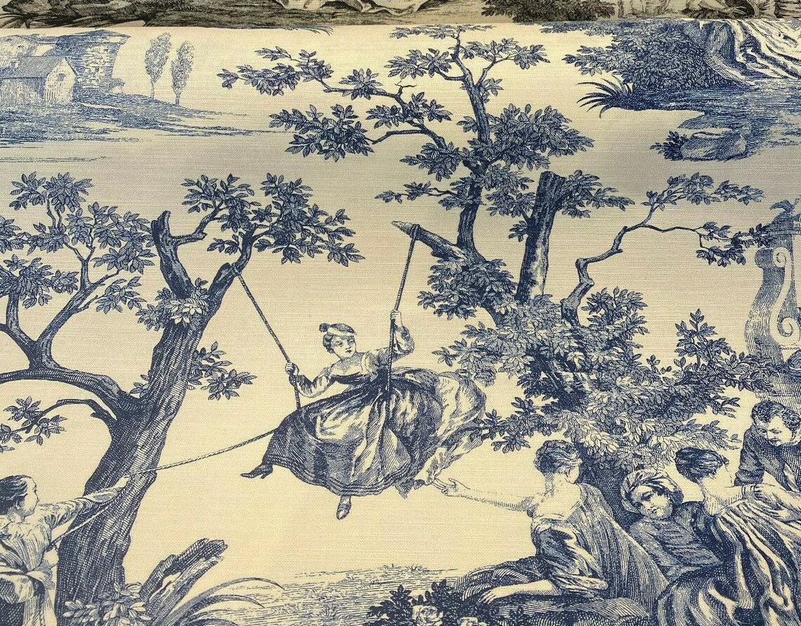 Waverly Toile Idyllic Days Blue Sapphire Fabric by the Yard | Etsy