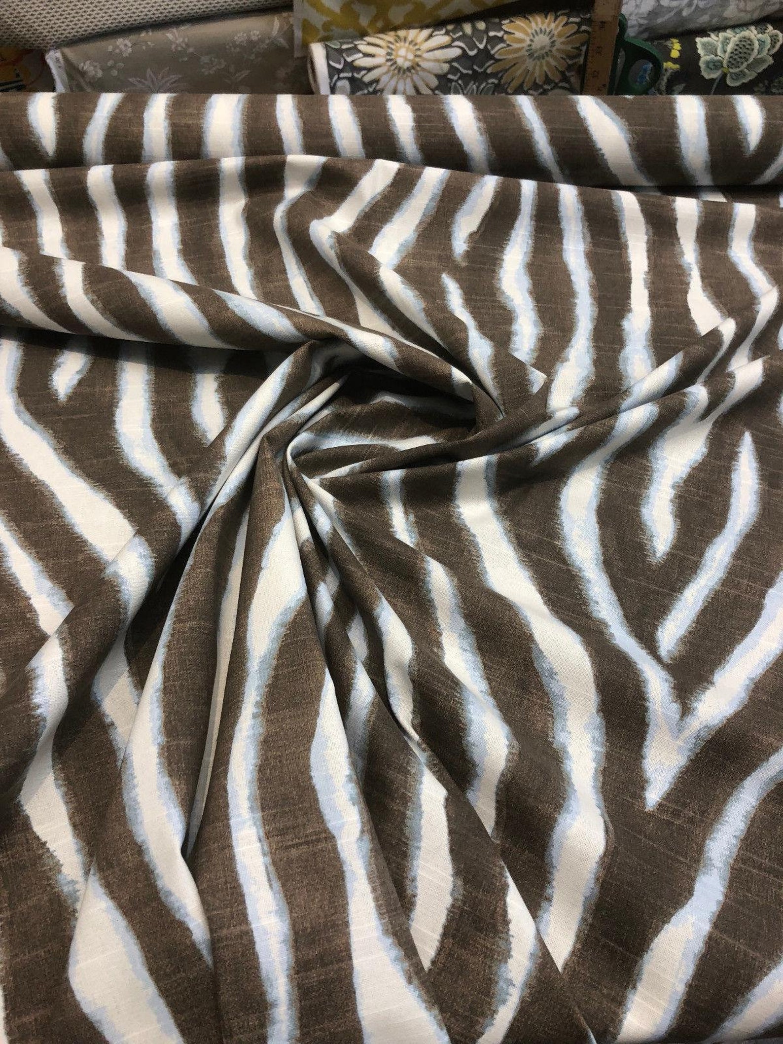 Zany Zebra Ice Blue Drapery Upholstery Home Accent Fabric by the Yard ...