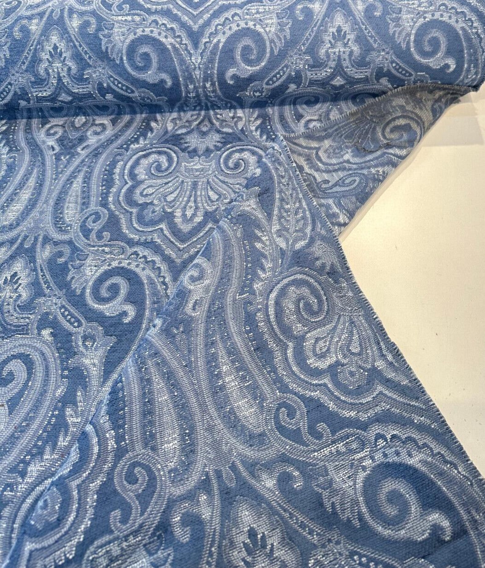 Waverly Clubroom Paisley Damask Prussian Chenille Upholstery Fabric by ...